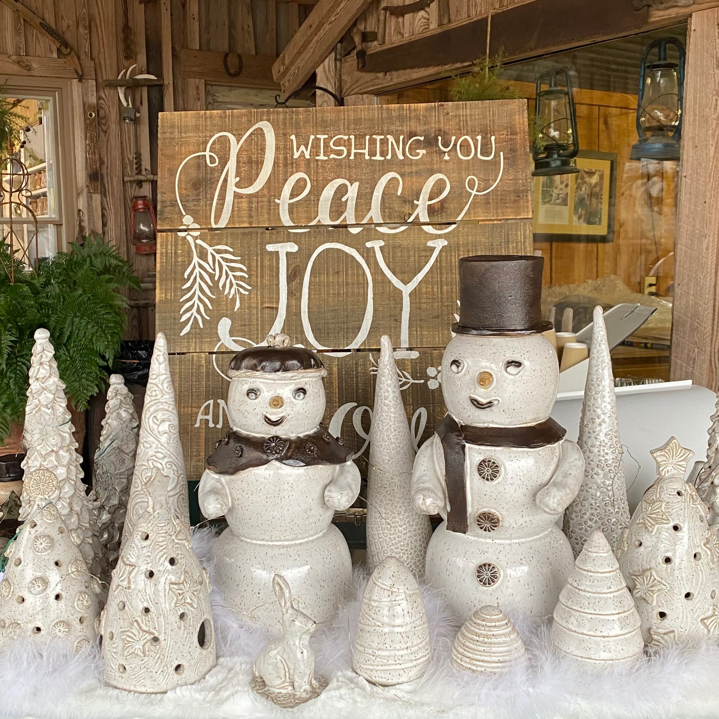 Snowman Sculpture with Top Hat and Scarf | Thomas Pottery