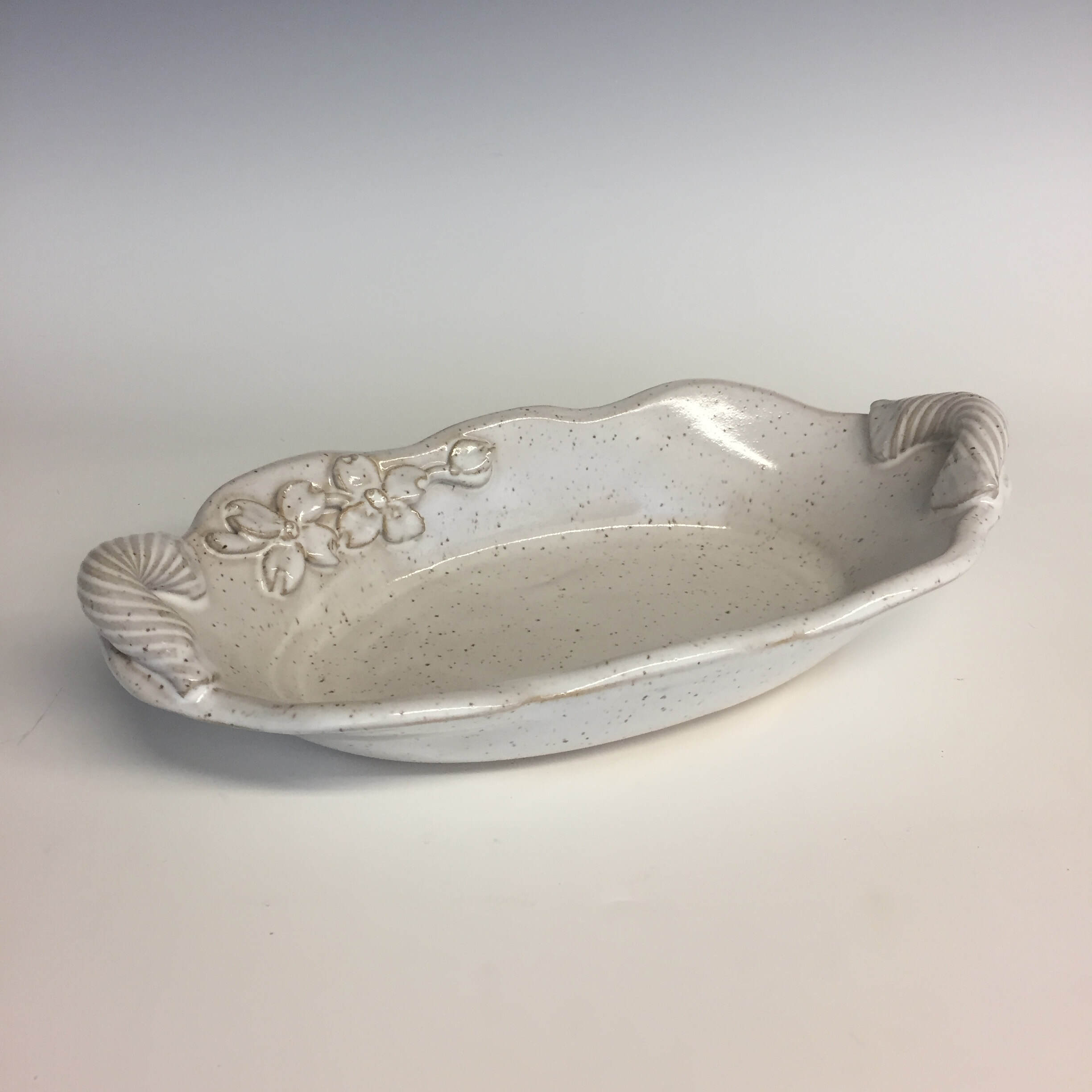 Oval Bowl - Dogwood Applique' | Thomas Pottery