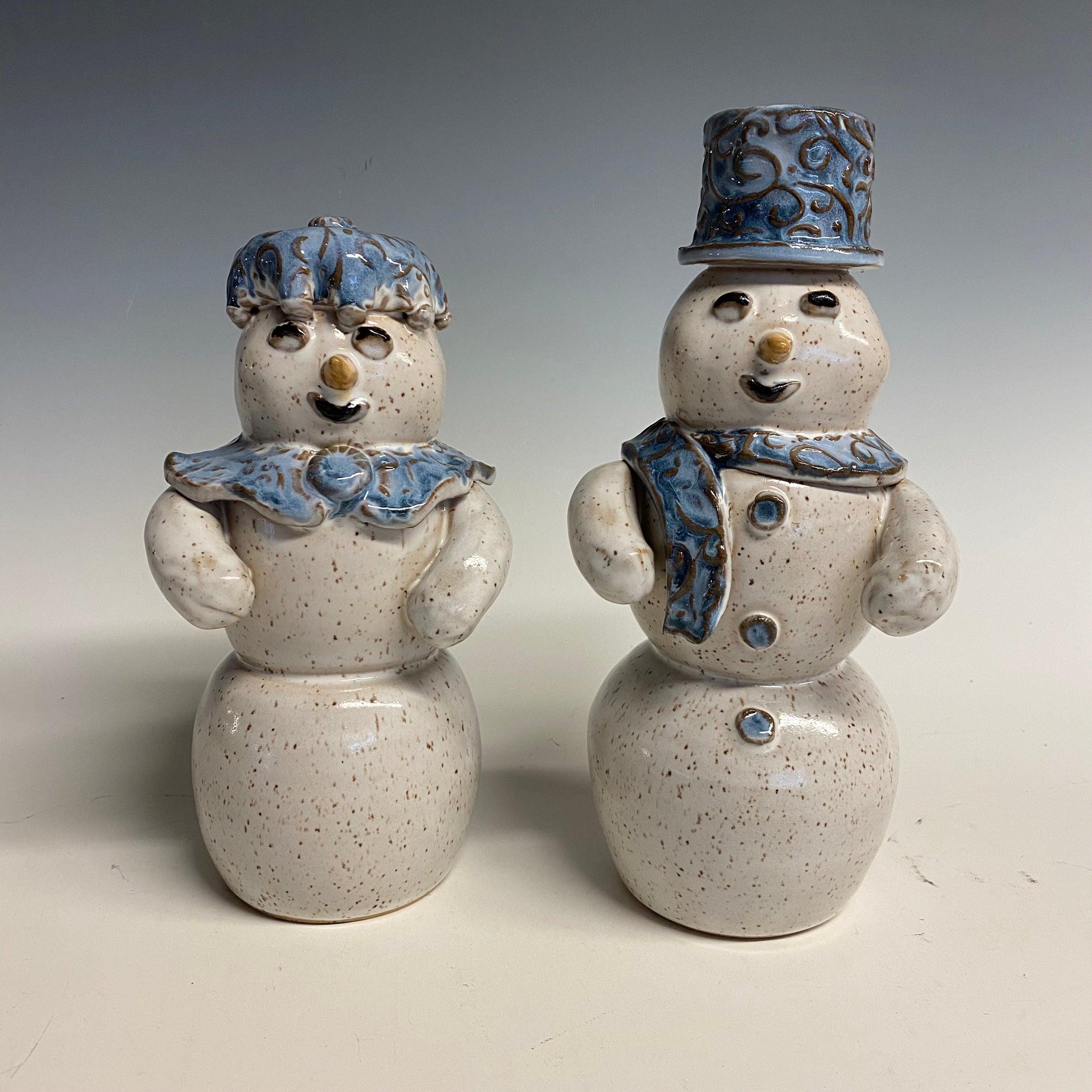 Snowman Sculpture with Blue Ice Hat | Thomas Pottery